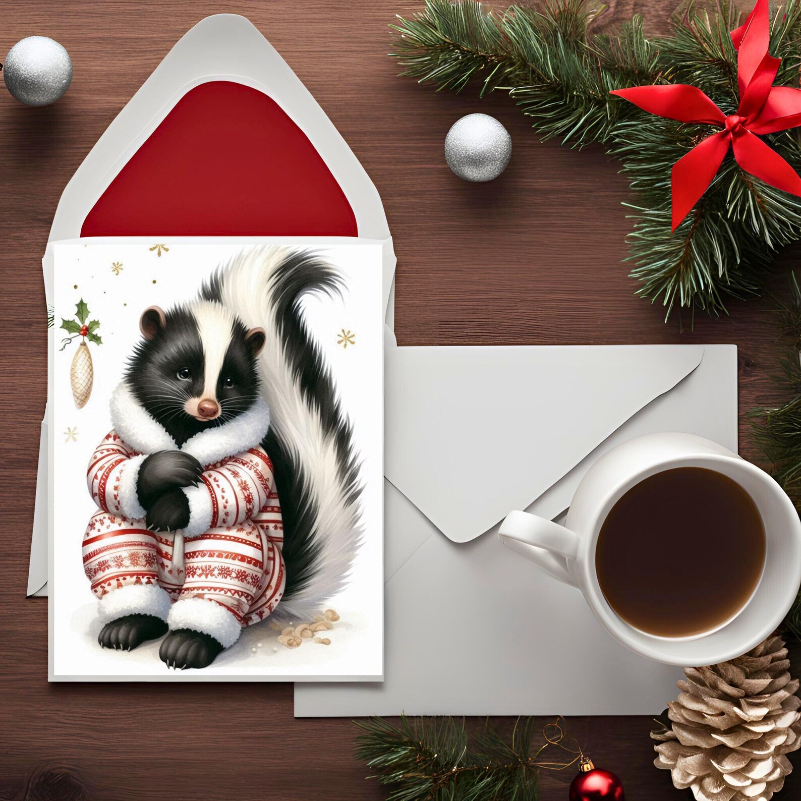 Christmas Pngs Set of 5 Skunks Wearing Their Christmas Pajamas Woodland ...