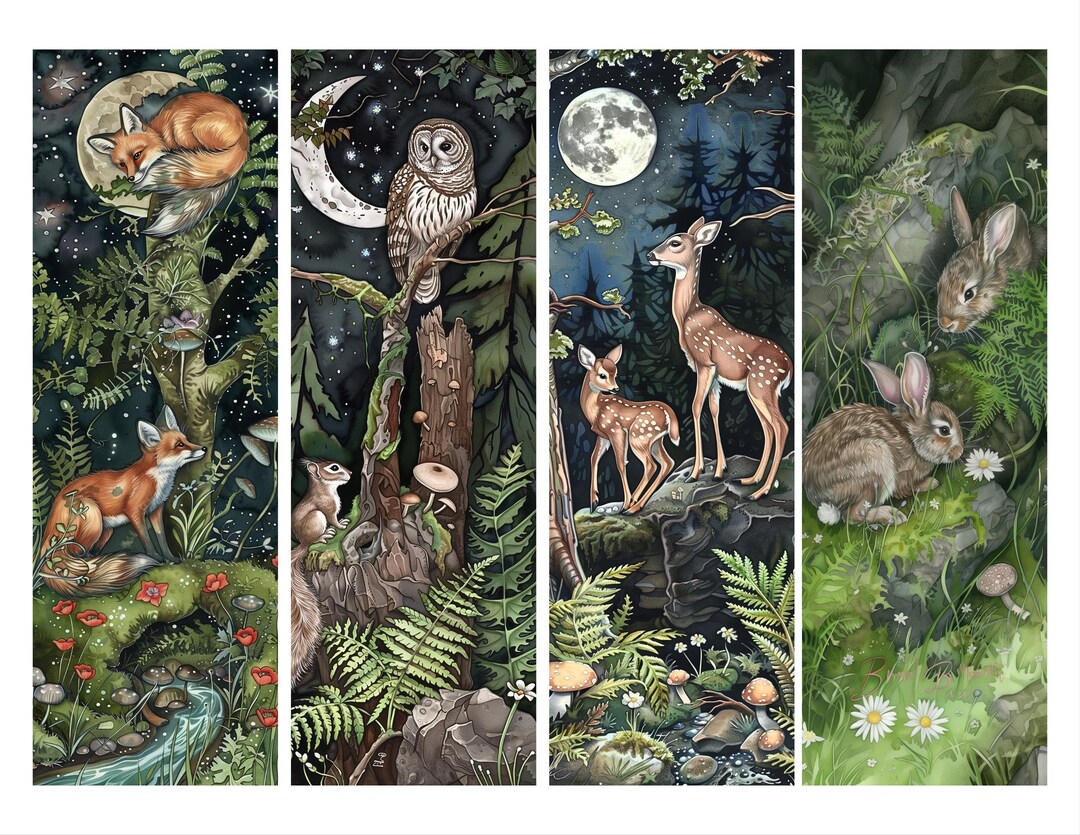 Forest Moonlight Printable Bookmarks Set of 16 Bookmarks to Print ...