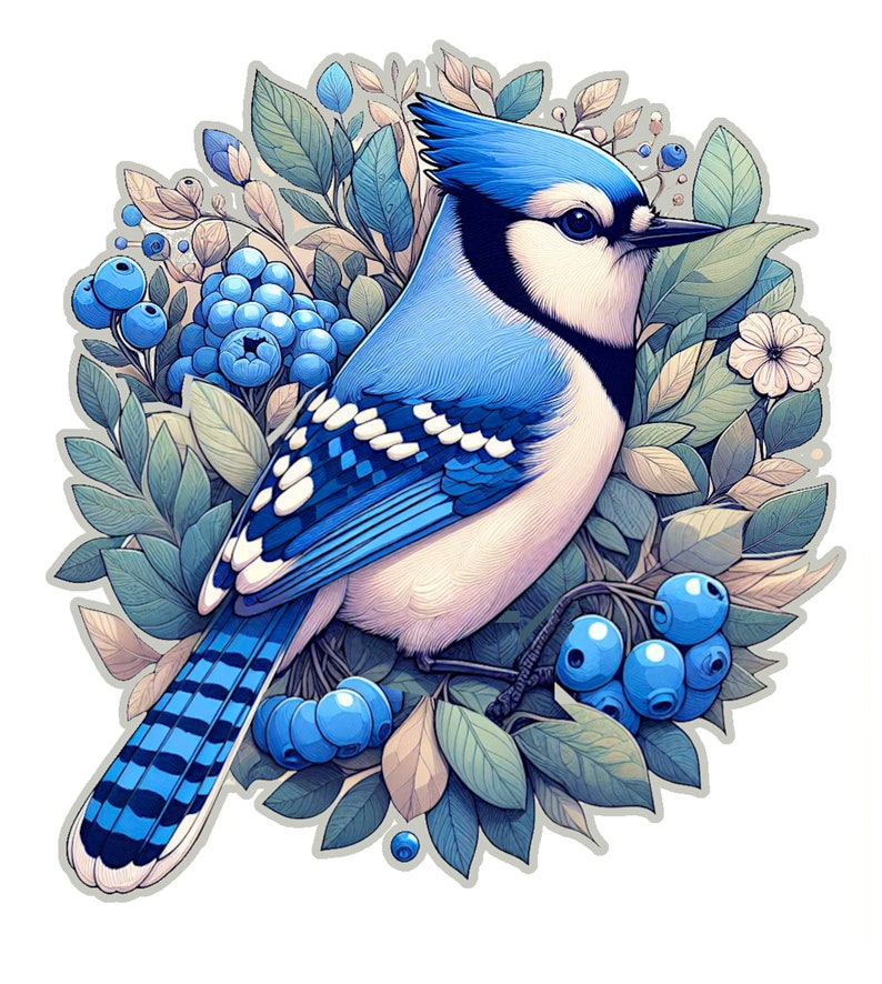 Watercolor Birds Clip Art Set of 5 PNG Printable Blue Jays 11 to 8 Inch ...