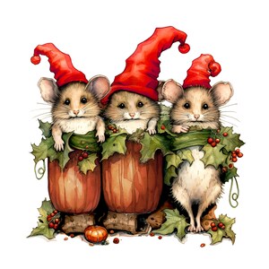 Three Holiday Mice PNG Printable Blank Card Art Xmas Decor Prints 10x10 ...