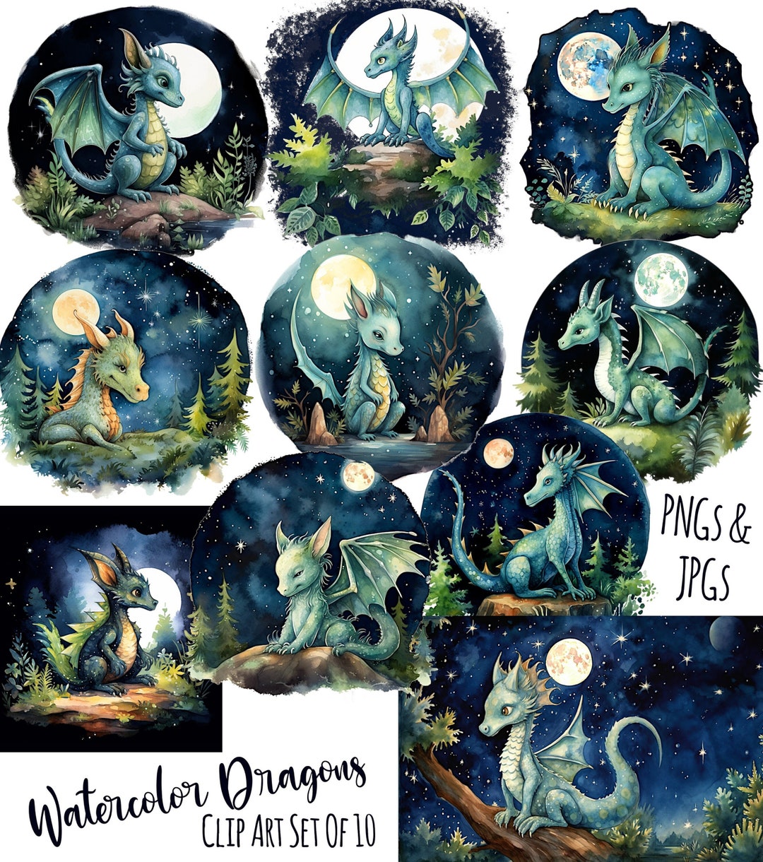 Watercolor Dragons Clip Art Set of 10 Pngs and Jpgs Dragon Art to ...