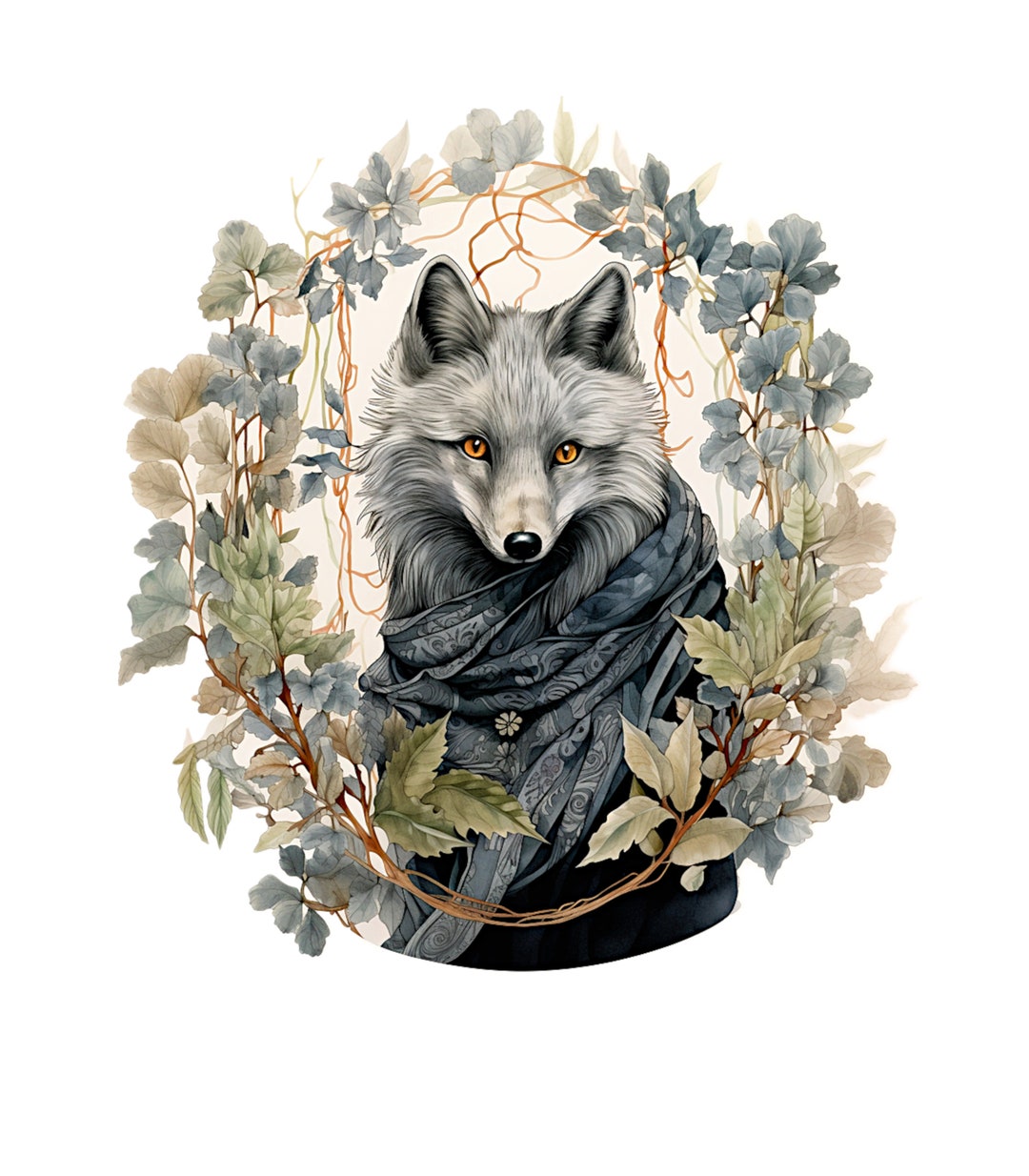 Mystic Silver Fox in Woodland Border Printable PNG With Clear ...