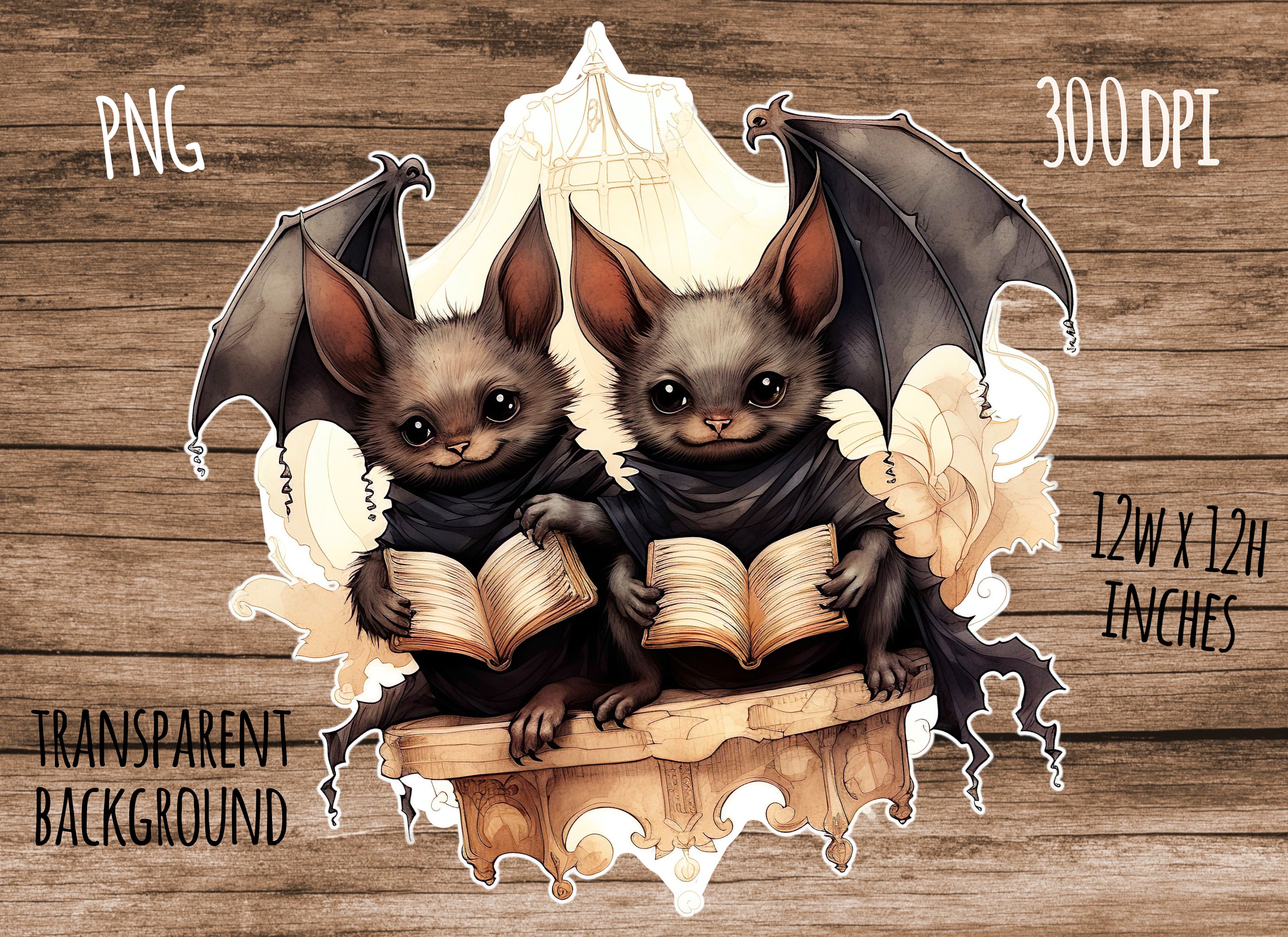 Reading Bats Digital Illustration PNG Animal Printable Spooky - Etsy