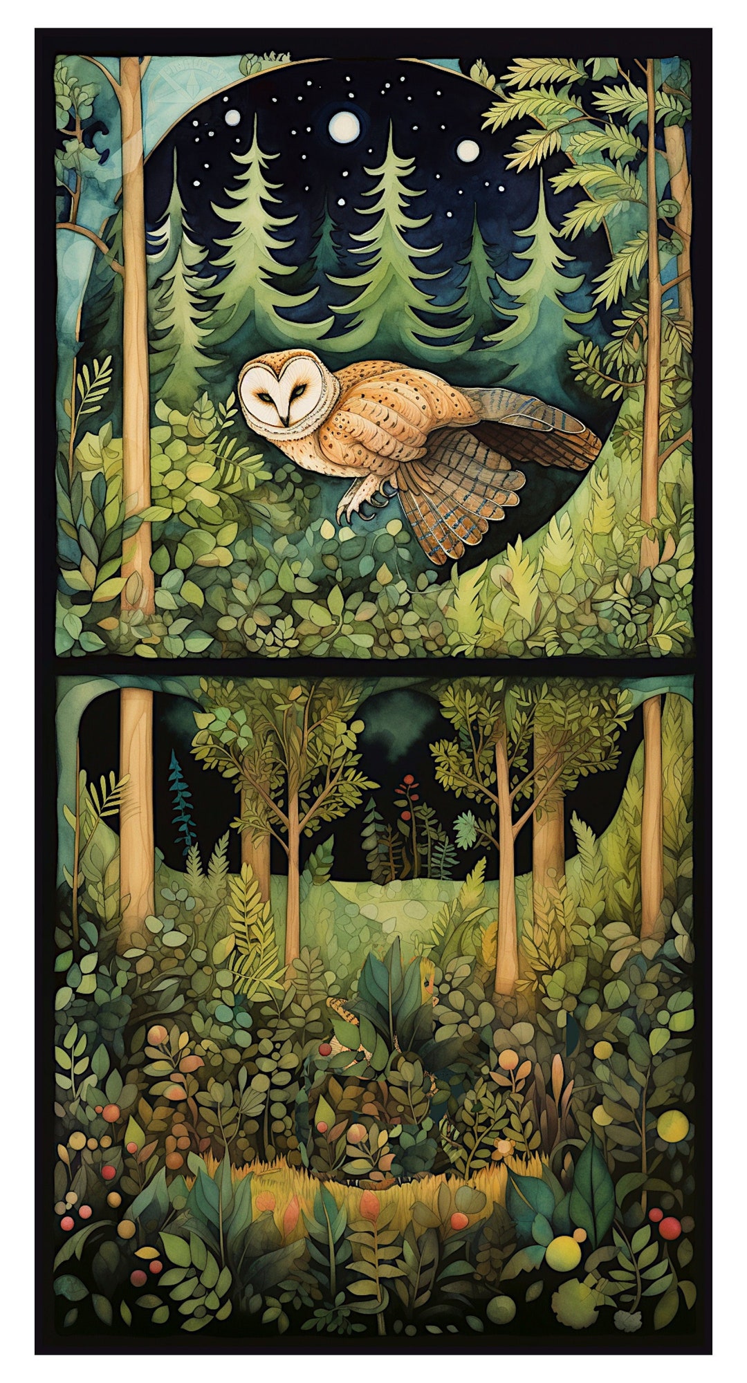 Forest Owls Nature Print Set Mystical Trees Gallery Wall Printables ...