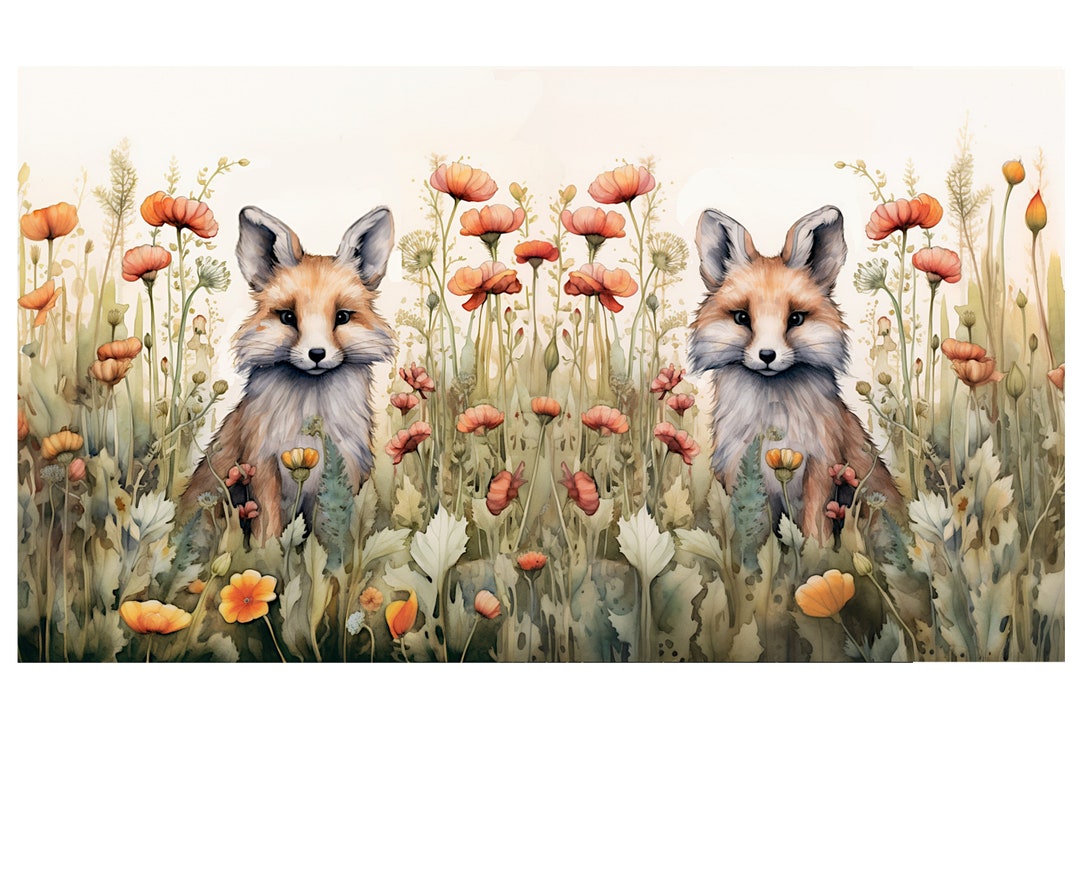 Fox & Wildflower Watercolor Print, Woodland Nursery Decor (digital ...