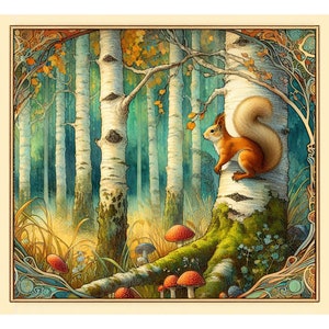 Birch Tree Forest Animal Art JPG Printable Wall Art Download Digital ...