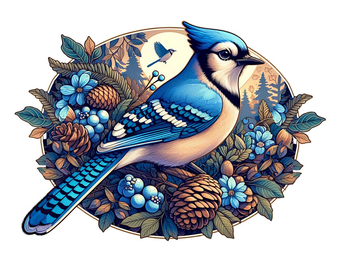 Watercolor Birds Clip Art Set of 5 PNG Printable Blue Jays 11 to 8 Inch ...