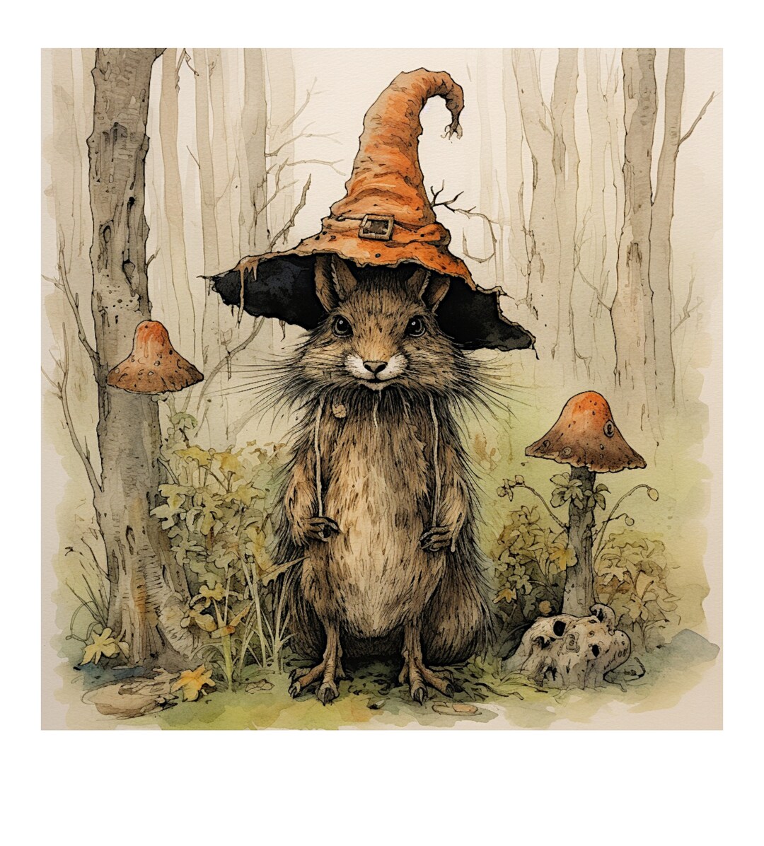 Woodland Animal Printable Rat Witch Halloween Wall Decor 10x10 Inches ...