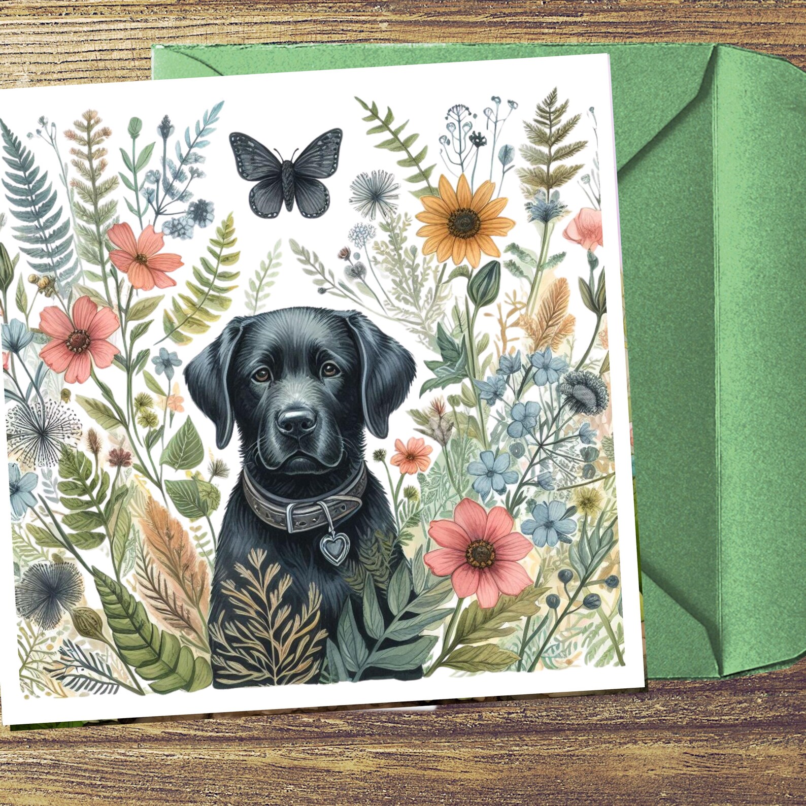 Labrador Dog Printables Set of 3 Puppy PNG Botanical Black Lab Pup Hi ...