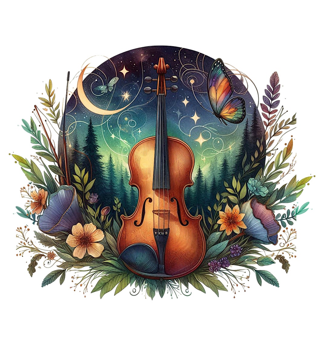 Woodland Forest Musical Instrument PNG Printable Violin With ...