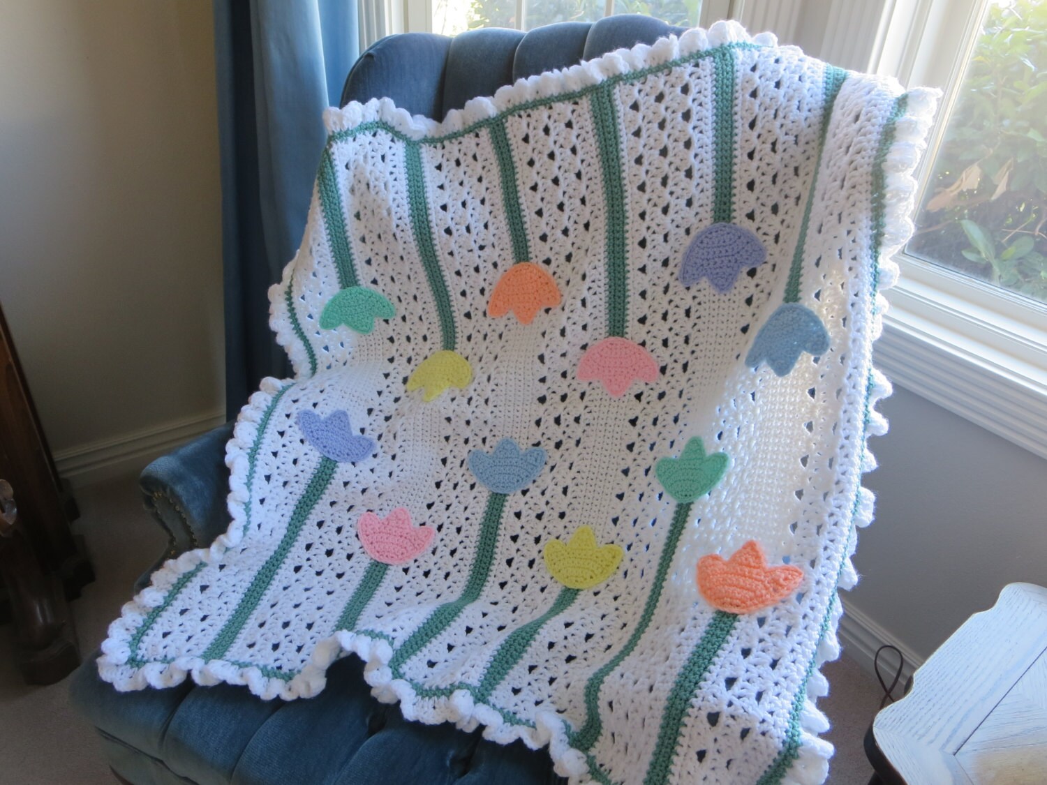 Lacy Tulips Baby Afghan and Bunny Crochet PDF PATTERN - Etsy