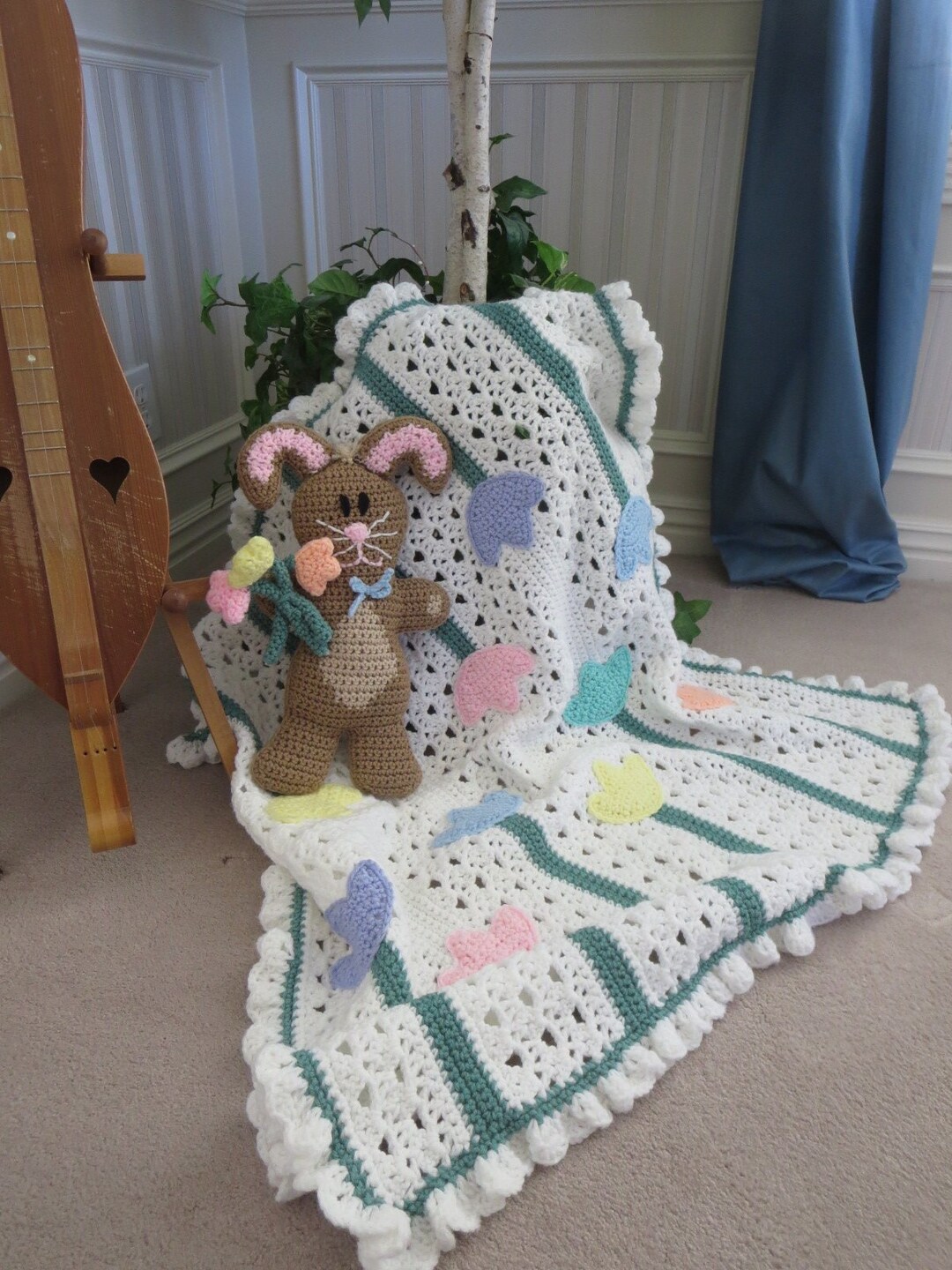 Lacy Tulips Baby Afghan and Bunny Crochet PDF PATTERN - Etsy