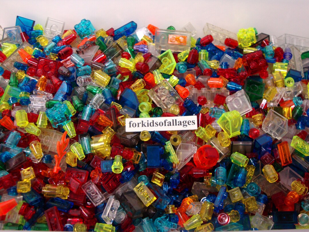 100 Lego Small Translucent Pieces 1x1 1x2 2x2 Tiny Caps Cones Cylinders ...