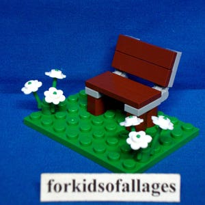 Lot of Lego Pieces: Park Bench With White Flowers & Green Plate -- City ...