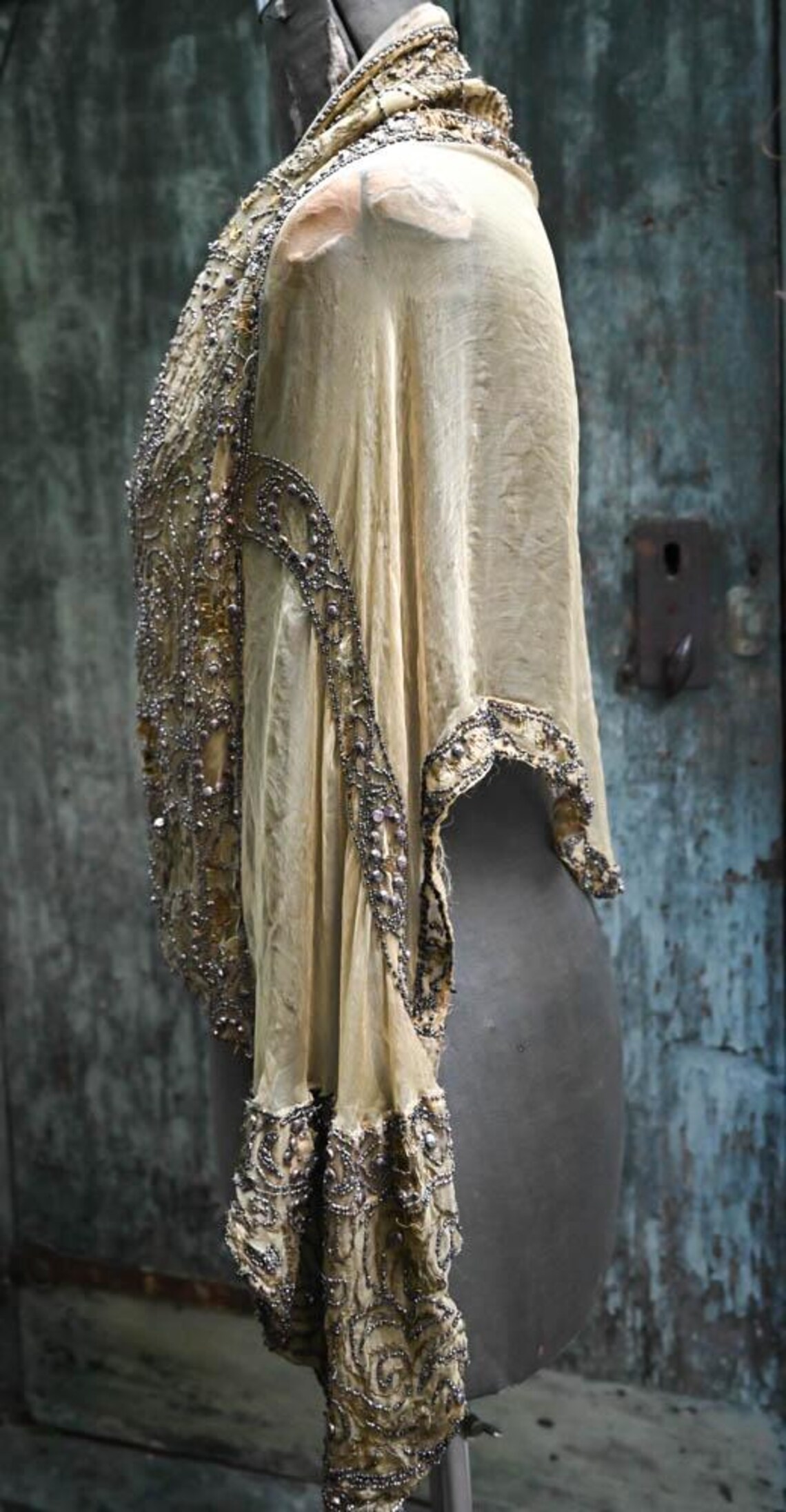 Parts of an Early 20th Century Embroidered Silk Shawl With Steel Cut ...
