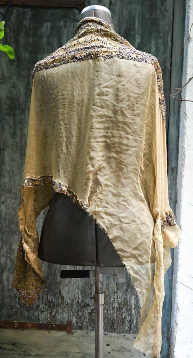 Parts of an Early 20th Century Embroidered Silk Shawl With Steel Cut ...