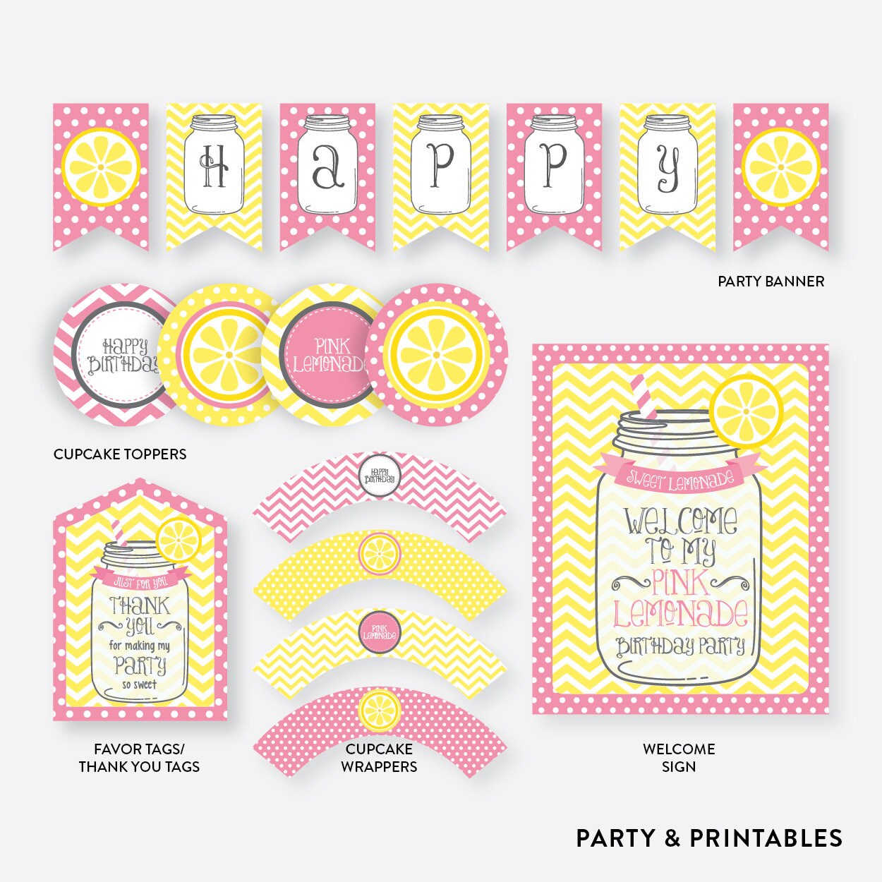 Instant Download Pink Lemonade Party Package Pink Lemonade | Etsy