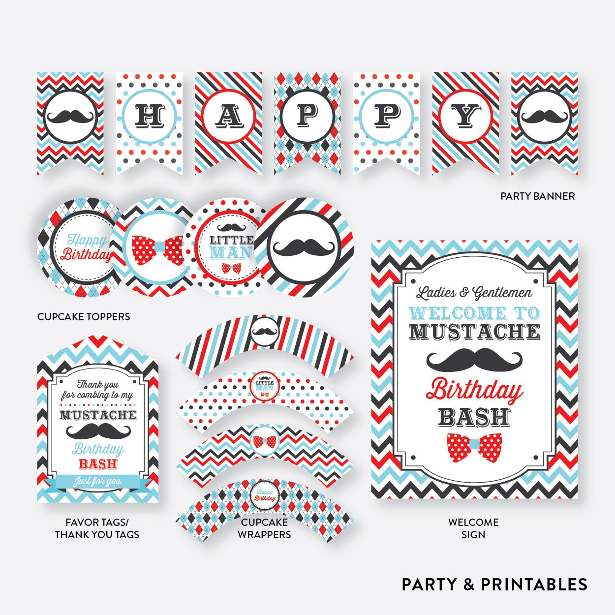 Baby Mustache Party Templates