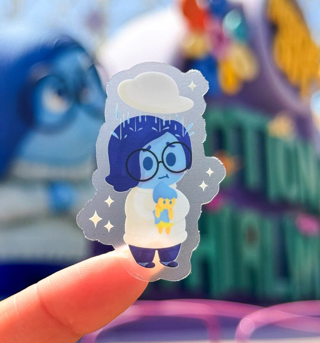 Sadness With Joy Plushie Transparent Disney Laptop Stickers/ Inside Out ...