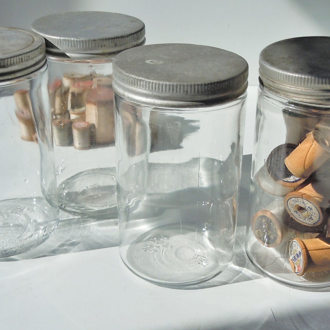 Vintage Clear Glass Jars / Collection of 4 / Wide-mouth With - Etsy
