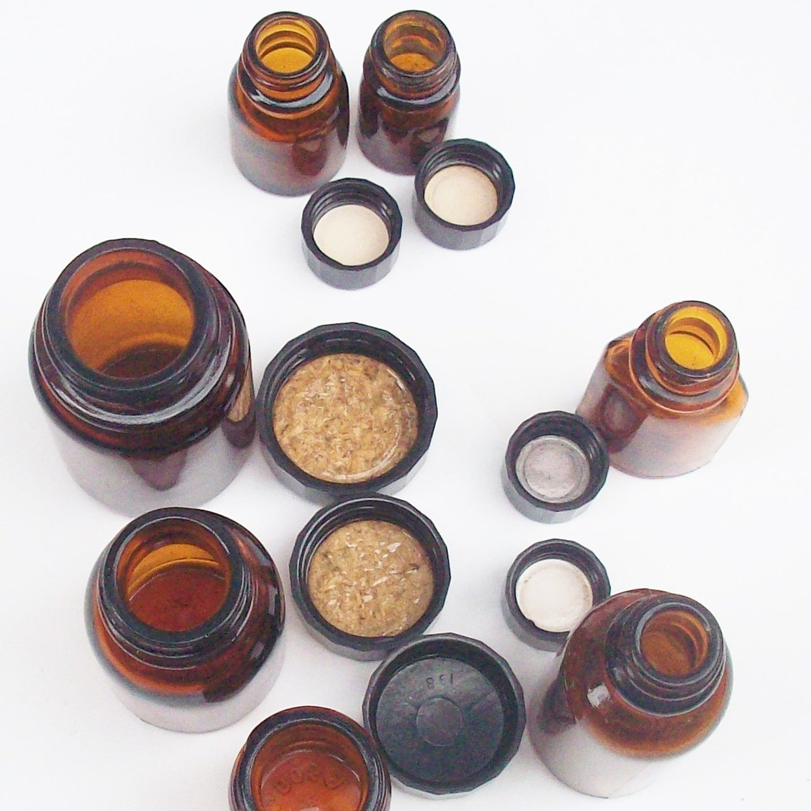 Apothecary Bottles From Merck / Brown Glass With Black Lids | Etsy