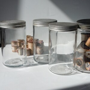 Vintage Clear Glass Jars / Collection of 4 / Wide-mouth With Aluminum ...