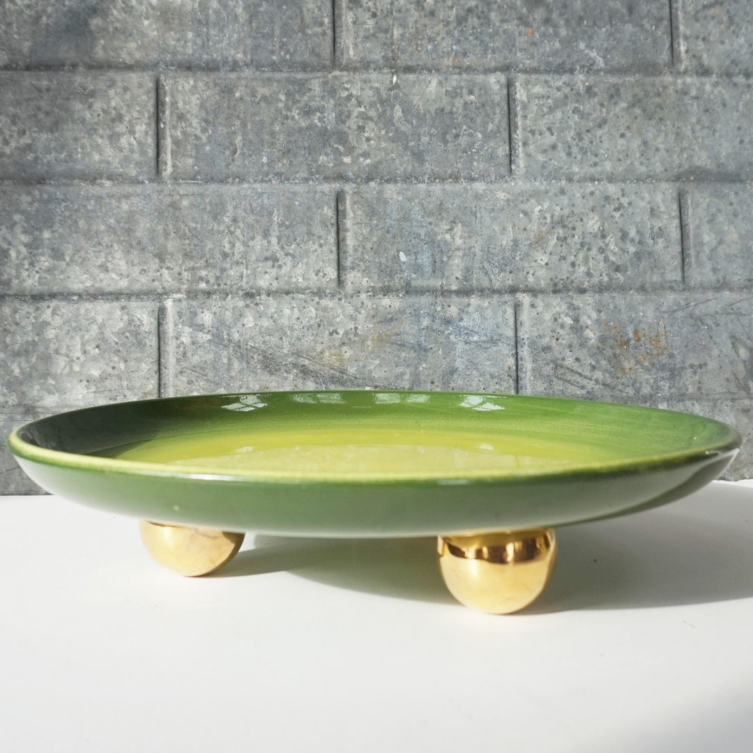 Pedestal Plate With Gold Ball Feet / Vintage California Pottery ...