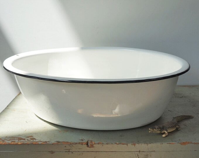 Rare Large French Antique White Enamelware Wash Basin Oval Laundry Tub ...