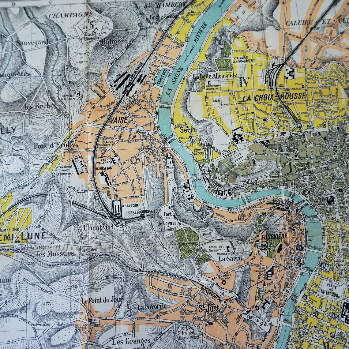 French Maps / Lyon / Authentic Map / 4 Color / Beautiful Detailed ...