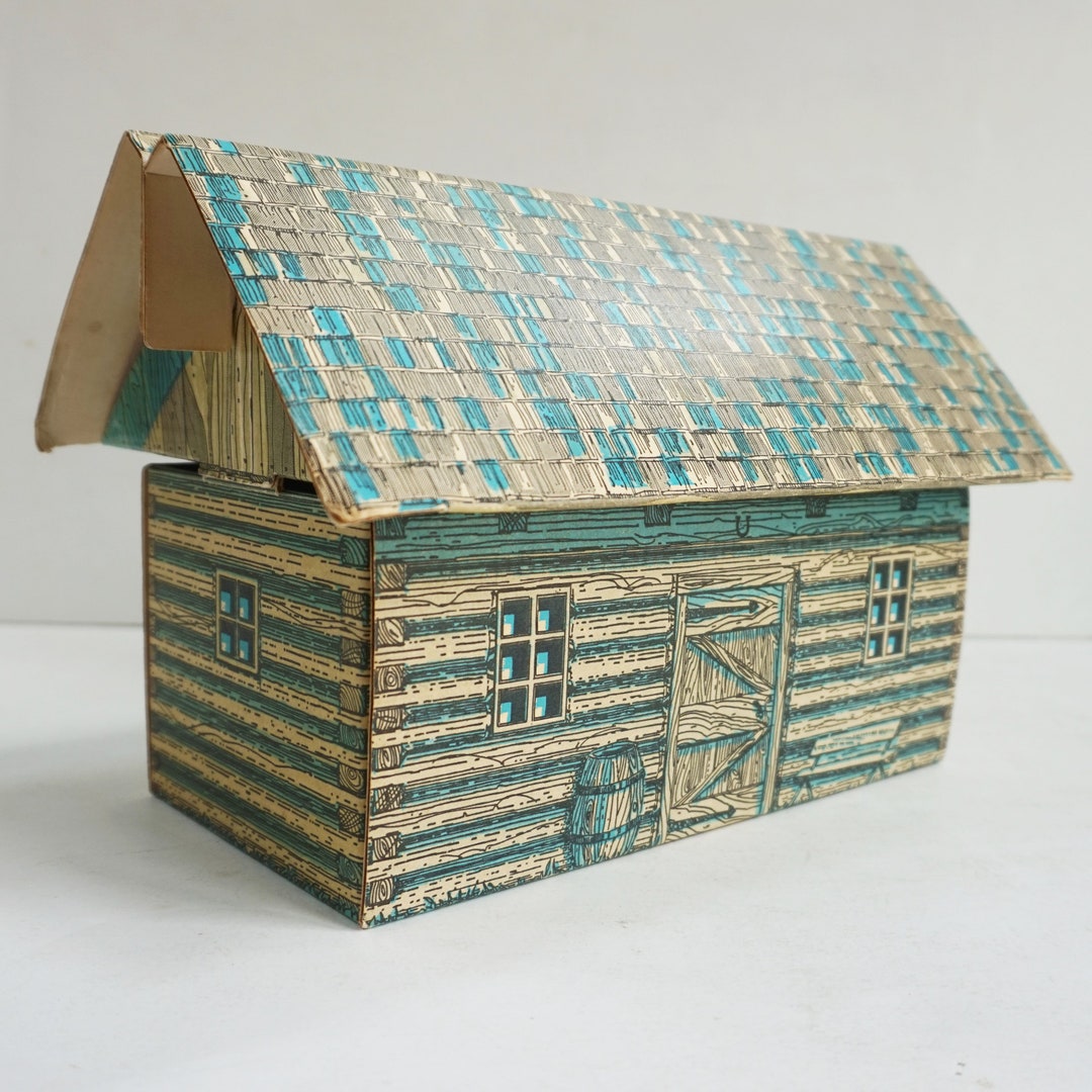 Cardboard / Small Model of a Classic Log Cabin / Blue and Black With ...