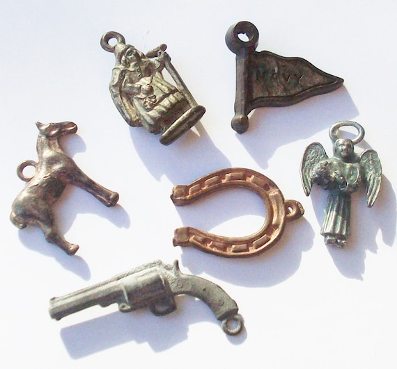 Metal Charms / Set of 6 Trinkets From the Past / Painted | Etsy