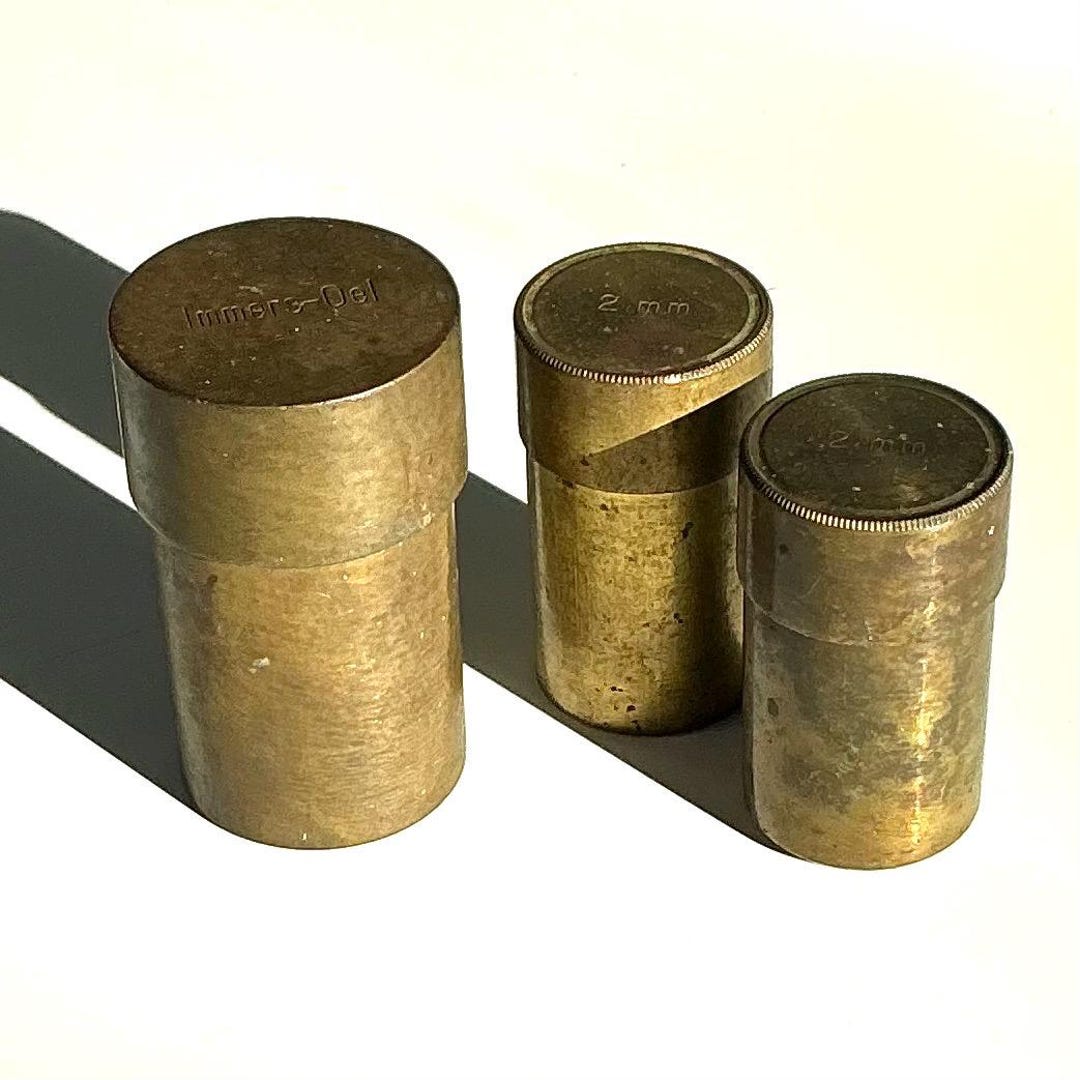 Brass Cylinder Screw Top Containers / Authentic Vintage / 3 Small Vials ...