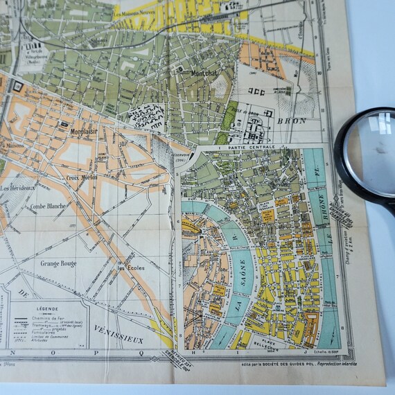 French Maps / Lyon / Authentic Map / 4 Color / Beautiful - Etsy