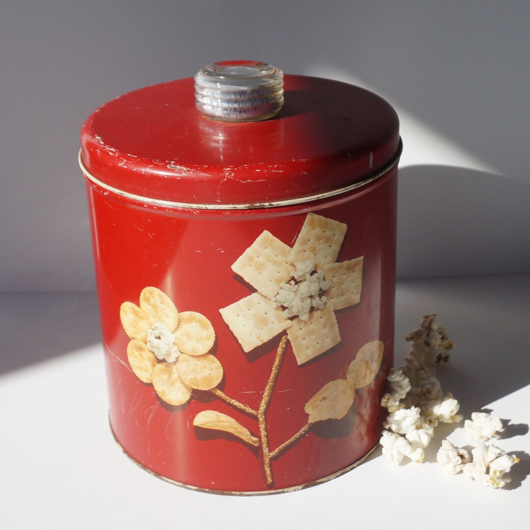 Cracker Tin / Vintage Cracker Storage With Wierd Graphics / Vintage ...