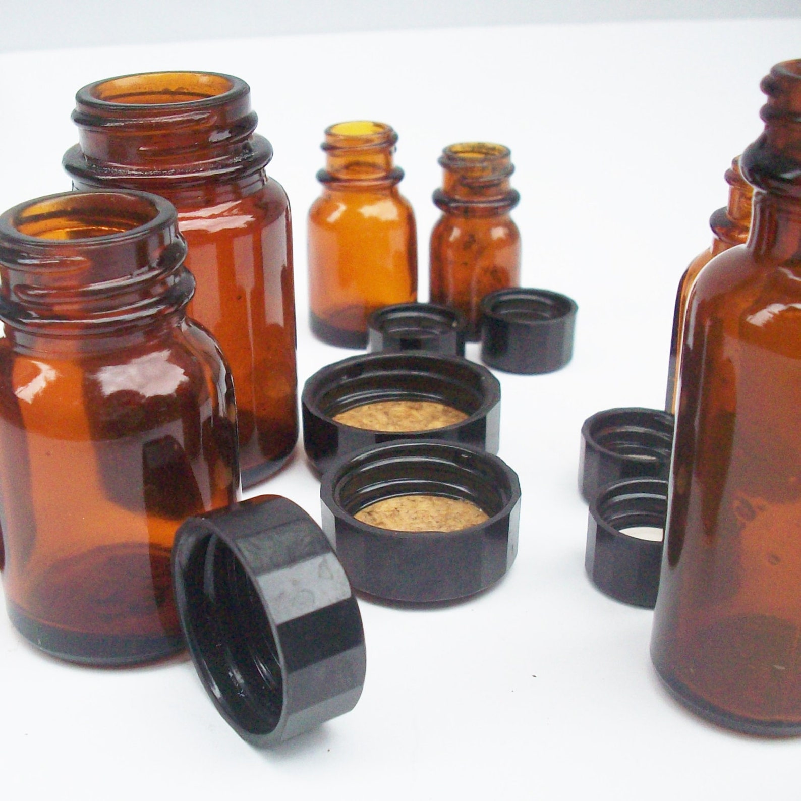 Apothecary Bottles From Merck / Brown Glass With Black Lids | Etsy