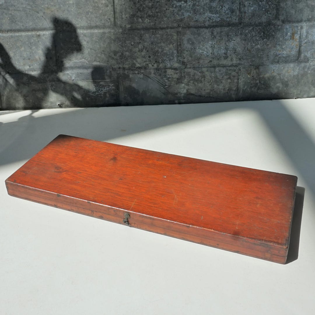Wooden Box / Flat Rectangle / Hinged Lid / Vintage Storage Style ...