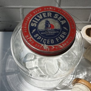 Glass Jar / Silver Sea Spiced Fish / Heavy Large Rounded Shaped / Great ...