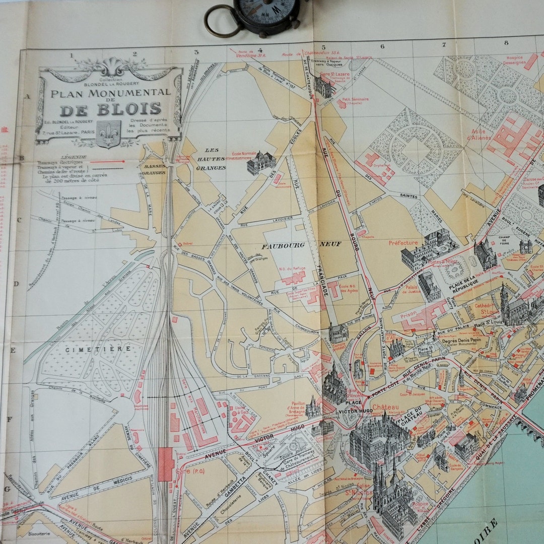 De Blois, France / Plan Monumental / Authentic Map / 4 Color ...
