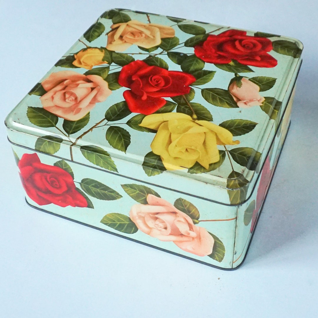 Floral Candy Tin With Roses / Large Clean Sturdy / Interesting Color ...
