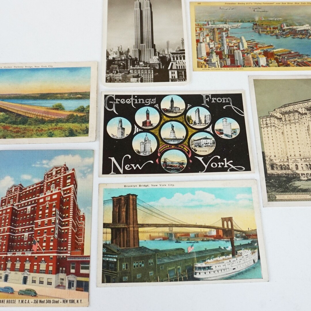 New York City/ 7 Very Old Post Cards in Full Color / Vintage Glimpse of ...