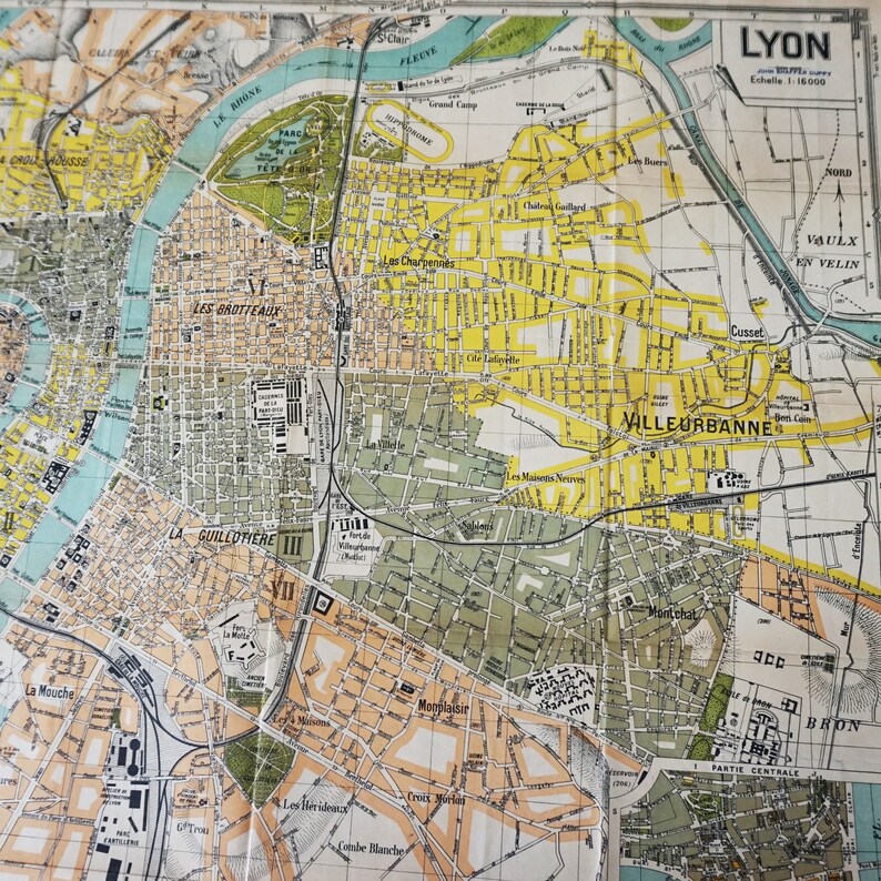 French Maps / Lyon / Authentic Map / 4 Color / Beautiful | Etsy