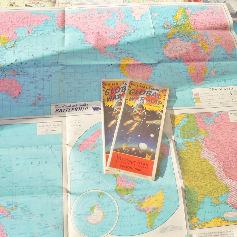 Global War Map / Vintage Map of World Conflict in the 1940's ...