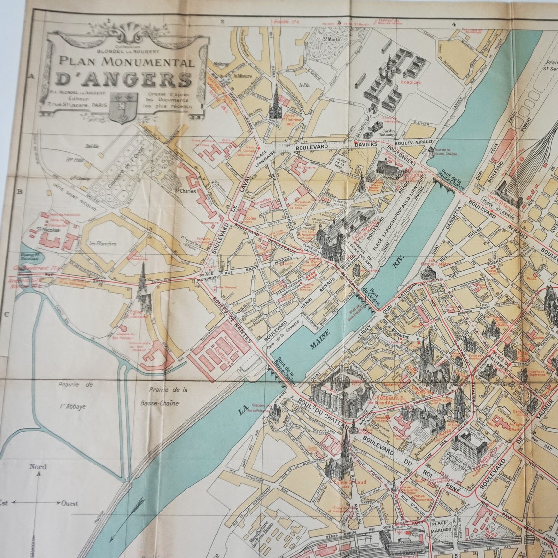 D'Angers France / Authentic Map / Plan Monumental / 4 | Etsy