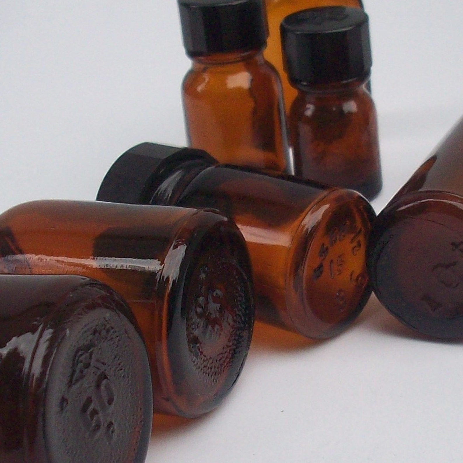 Apothecary Bottles From Merck / Brown Glass With Black Lids Assorted ...