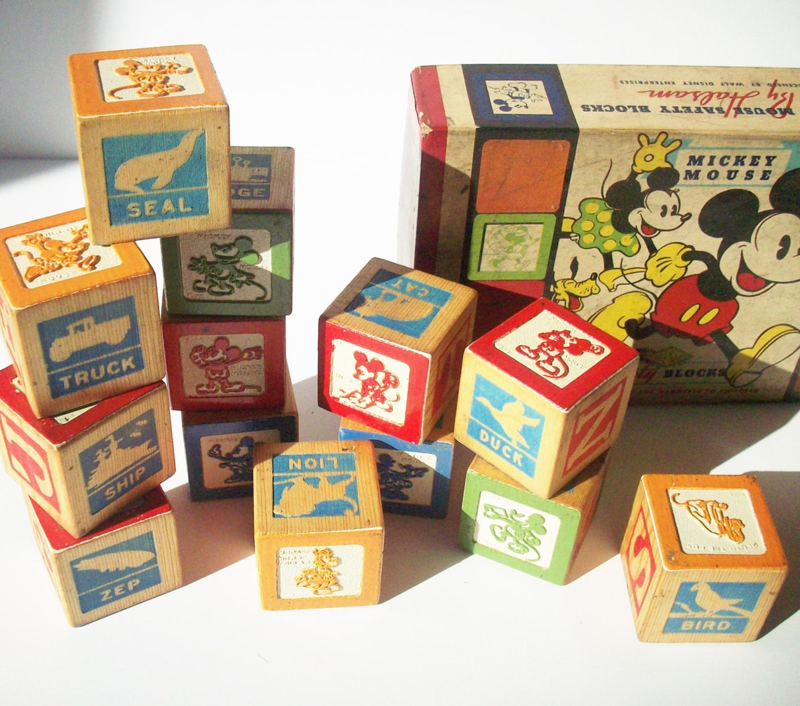 Disney / Rare Set of Very Very Old Wooden Mickey Mouse Blocks ...