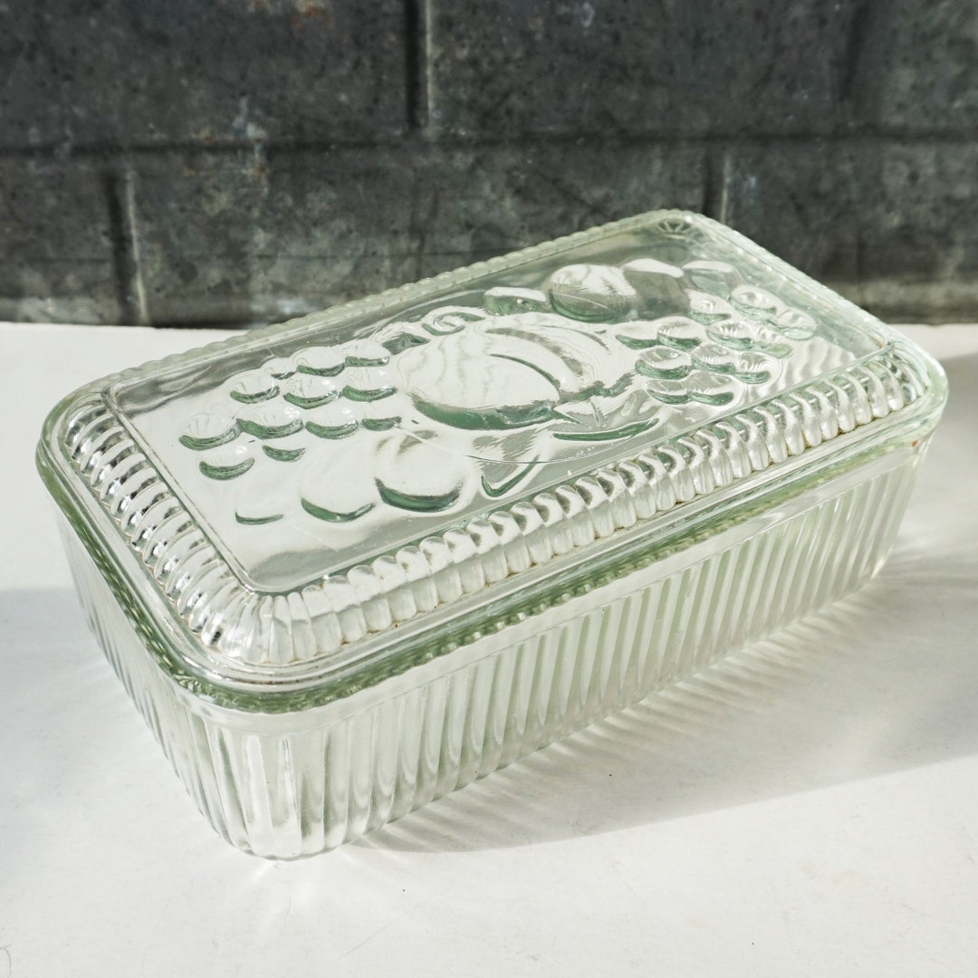 Refrigerator Storage / Vintage Glass Rectangular Box With Lid - Etsy