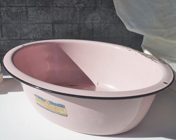 Baby Bathtub / 20 1/4" Pale Pink Enamel With Black Edge / Great Vintage ...