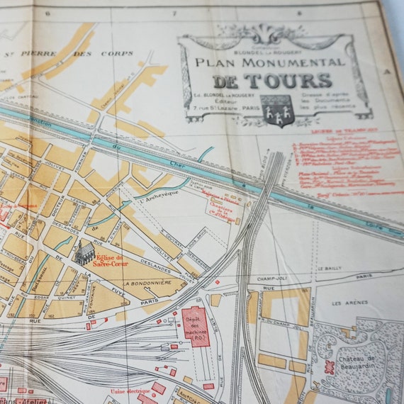 De Tours France / Authentic Map / 4 Color Plan Monumental / | Etsy