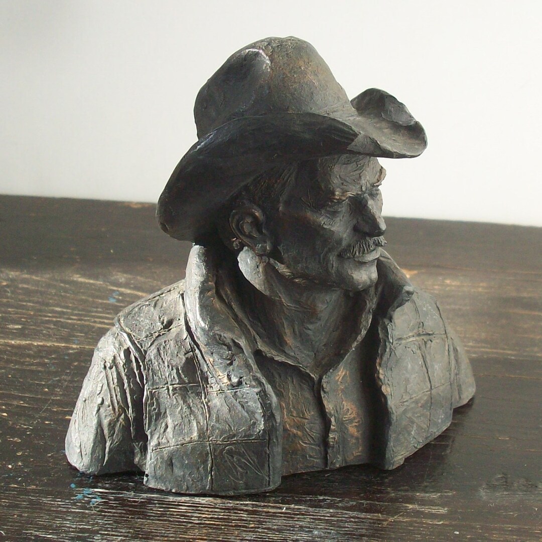 Vintage Cowboy Sculpture / Michael Garmin / 1974 / Bust - Etsy