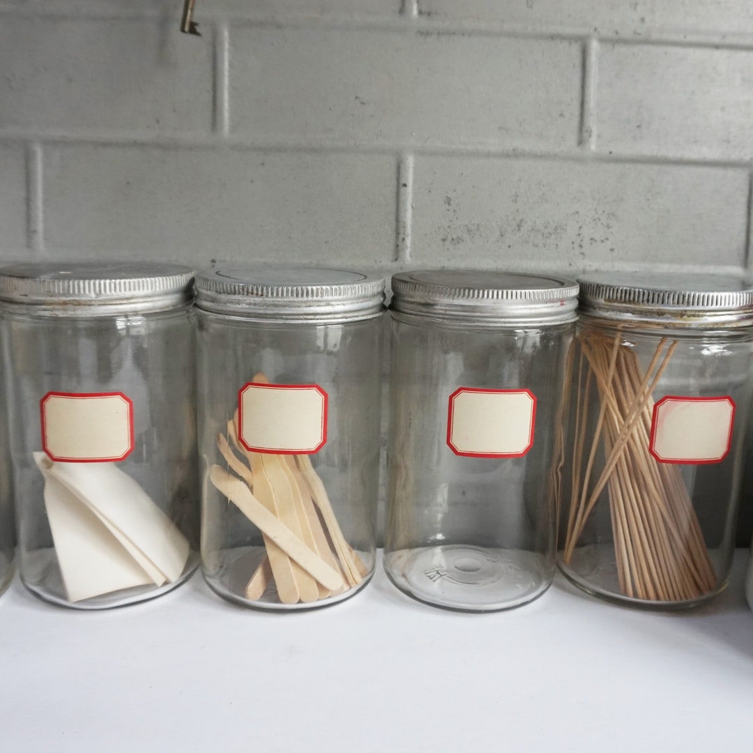 Vintage Clear Glass Jars / Collection of 4 / Wide-mouth With Aluminum ...